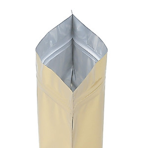 QQ Studio Pack of 100 Double-Sided Glossy Wide Mouth Smell Proof Stand Up Resealable Pouch Bags (Glossy Gold, 6.5x5" (3oz))