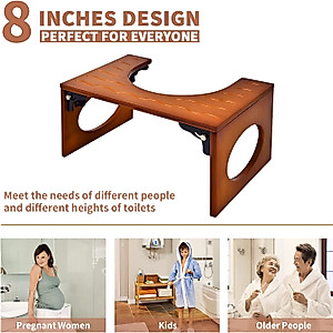 BQYPOWER Toilet Stool, Bamboo 8 Inch Toilet Potty Stool, Foldable Bathroom Poop Stool with Non-Slip Mat for Adults Children…