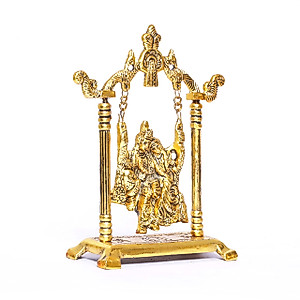 Prince Home Decor & Gifts Metal Gold Plated Radha Krishna Idol on Jhula Idol Statue Showpiece Figurine for janmashtami Janmashtami jhula GiftMandir Pooja Murti (Size 7.5 x 5 Inches)
