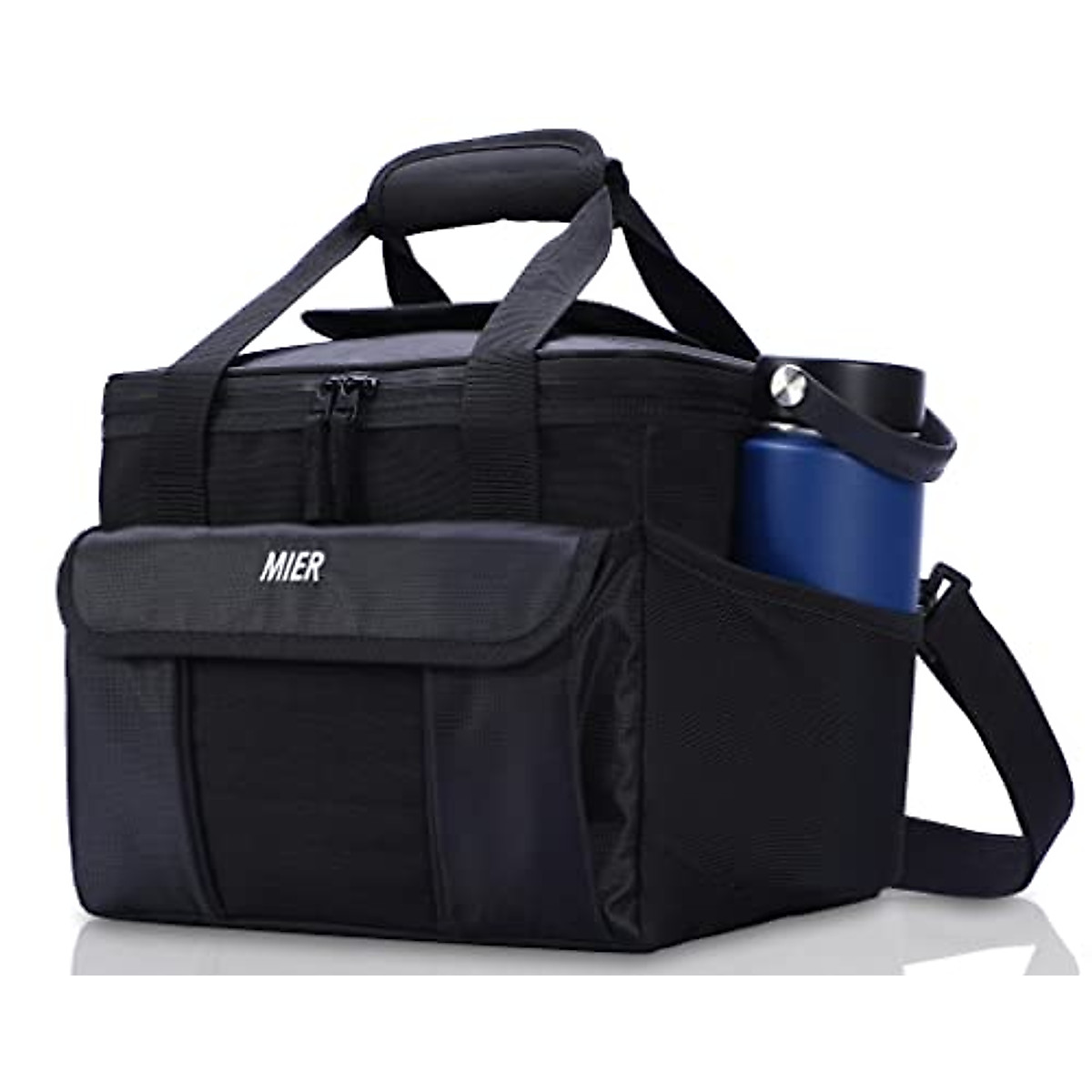 MIER Large Lunch Box for Men, 18 Cans Soft Lunchbox Cooler Bag Insulated Lunch Bags for Adults Work Beach Travel, Top Flap & Multiple Pockets, Black