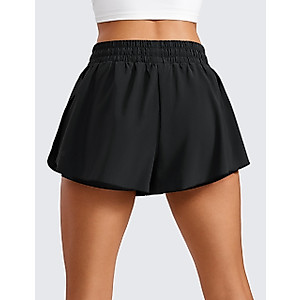 CRZ YOGA 2 in 1 Flowy Running Shorts for Women High Waisted Quick Dry Athletic Gym Lounge Workout Shorts Cute Tennis Skirts Black Medium