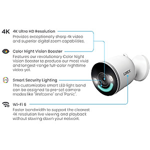 Lorex 4K Spotlight Indoor/Outdoor Wi-Fi 6 Security Camera with Smart Security Lighting, Person, Vehicle, Animal and Package Detection, 2-Way Talk, Quick Response, Fusion