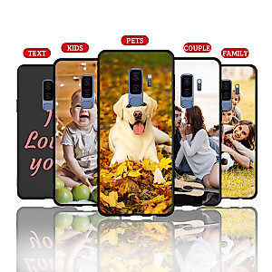 SuSuTiFy Custom Photo Phone Case for Samsung Galaxy S9 Plus Personalized Picture Text Logo Name Slim Soft Black Cover Unique Niche Gift for Couple Family Friends