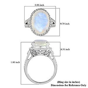 Moon Glow Moonstone White Zircon 925 Sterling Silver Platinum Plated Halo Ring for Women Jewelry Gifts Size 6 Ct 8.7