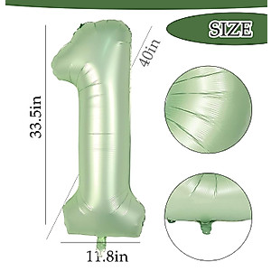 Number 1 Balloon 40 Inch Sage Green Number Balloon Foil Mylar Balloon for Boys Girls 1st Birthday Wedding Anniversary Jungle Party Decoration Supplies large Number Balloons