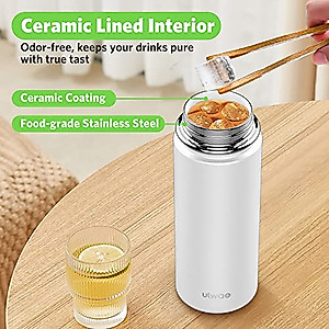 ulwae Insulated Travel Mug with Ceramic Coating, 18oz Leak-proof Thermal Cup Flip Cap, Vacuum Double-wall Stainless Steel Water Bottle for Coffee Tea, Hot Beverage, Ice Drinks