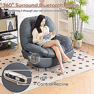 Deolme Oversized Electric Recliner Chair, Swivel Glider Rocker Rocking Chair for Adults Modern Ergonomic Lounge for Living Room Smart Voice Control Theater Seating (Drak Grey, Faux Leather)