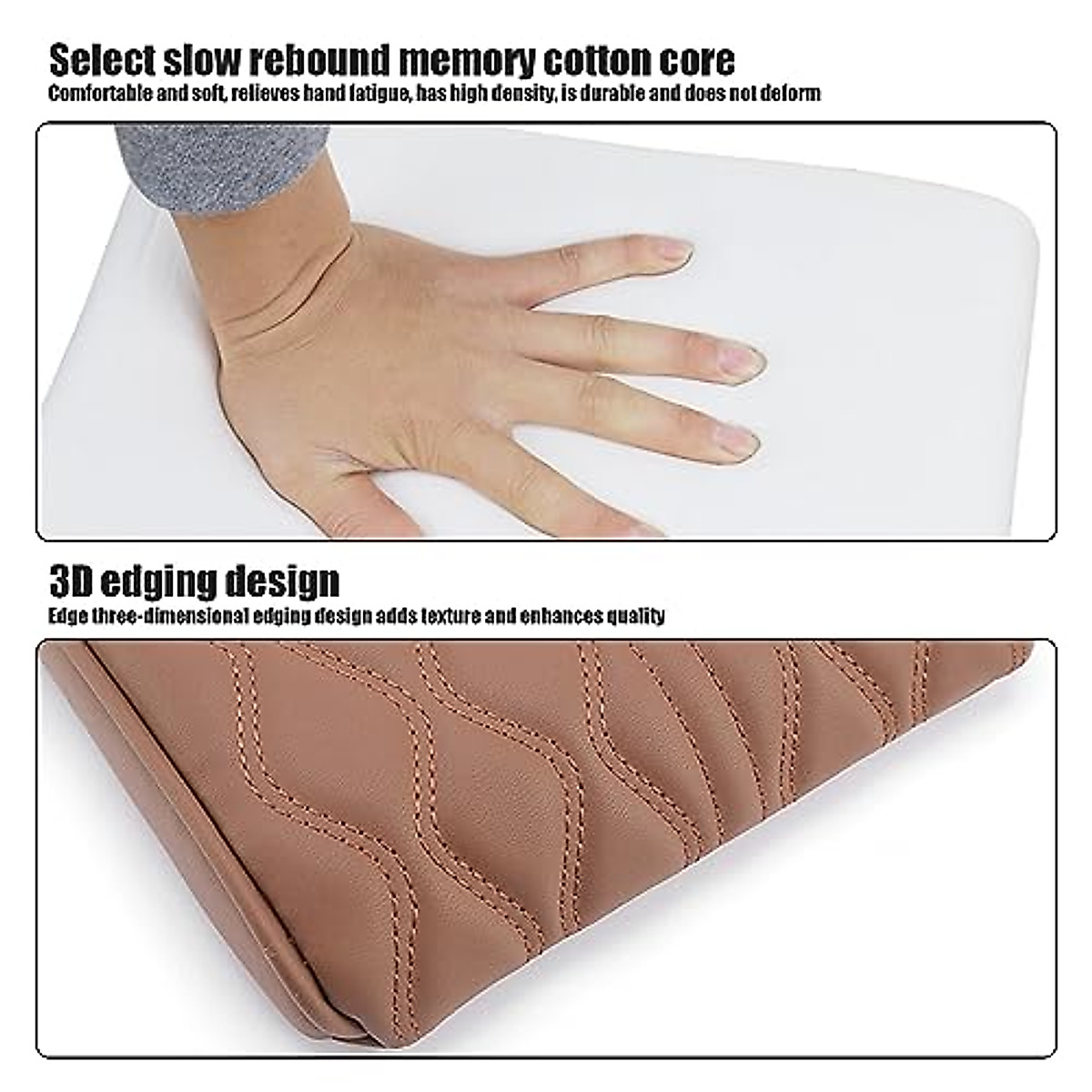 Dewkou 1 Pack Auto Center Console Pad, Memory Foam Car Leather Arm Rest Covering, Universal Waterproof Armrest Box Booster Pad, Anti-Scratch Cover for Car Armrest Box, for Most Vehicle (Coffee)