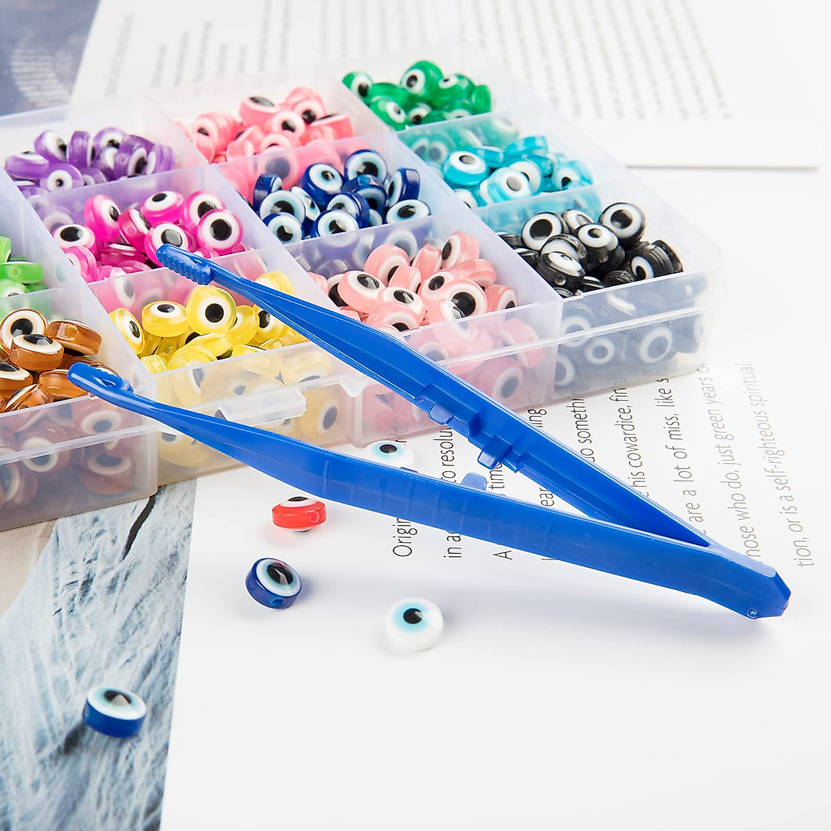 MEABEN 100 Pcs Plastic Craft Disposable Tweezers, Bulk Priced Blue Forceps Tapered Tweezers, Handmake Fuse Beads Manual DIY Tool Handmade Crafts Kit Accessories for DIY Art Crafts