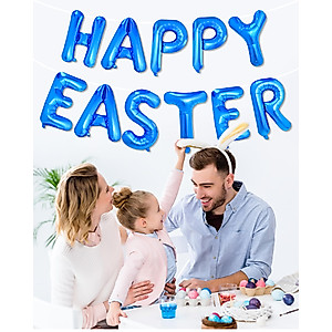 Gojmzo Personalized Name Happy Birthday Banner Decorations Blue Happy Birthday Sign Balloon Letter Balloons 2 Sets A-Z 16'' Mylar Foil Birthday Party Decorations for Kids, Women, Men, Blue