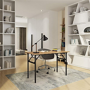 DlandHome Computer Desk Folding Table 39.4 inches Writing Desk for Small Space Study Table Laptop Desk No Assembly Required Teak&Black