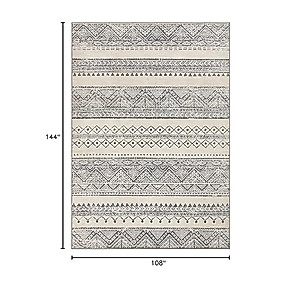 Area Rugs 9x12 Living Room: Large Machine Washable Rug with Non-Slip Backing Non Shedding Stain Resistant, Soft Geometric Moroccan Carpet for Dining Room Bedroom Nursery Home Office-Deep Gray/Cream