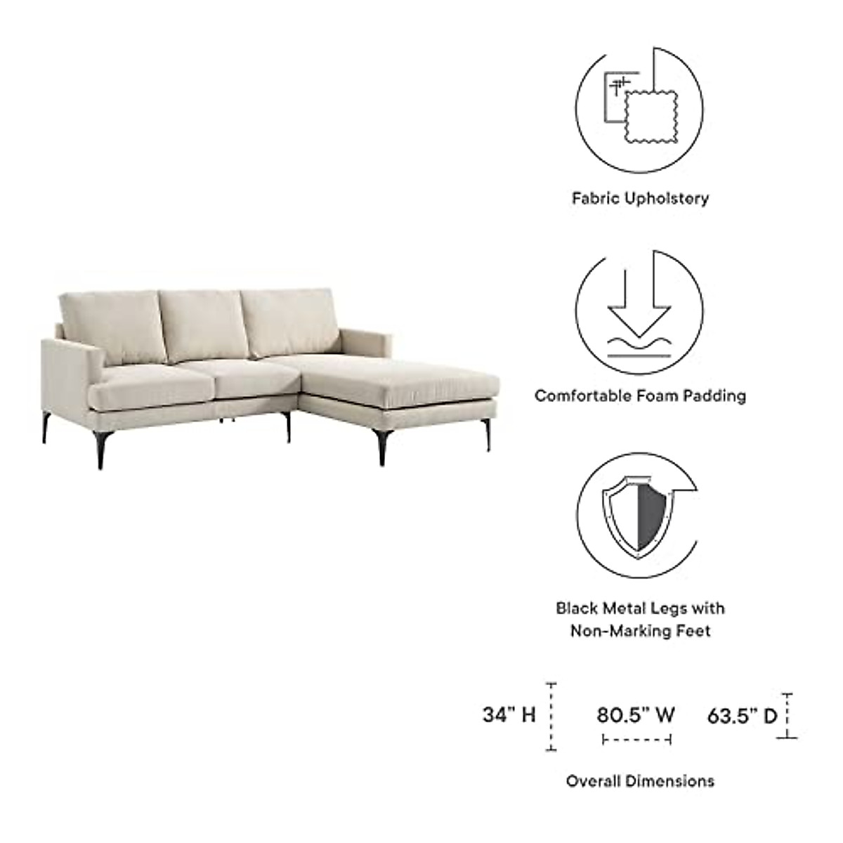Modway Evermore Upholstered Fabric, Sofa, Beige