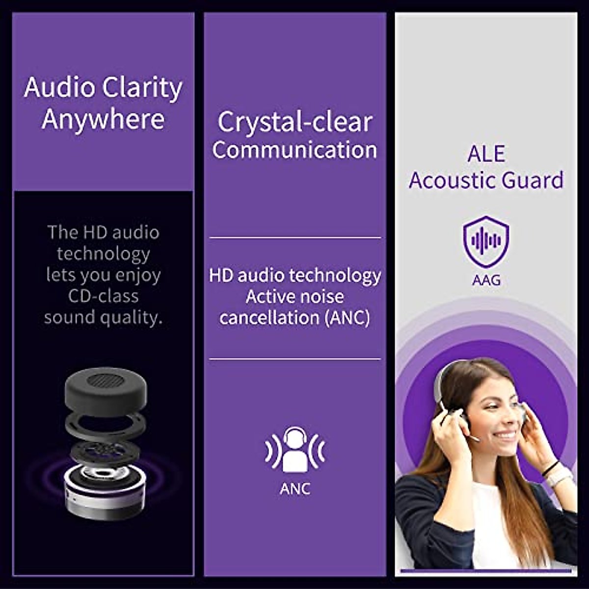 OPUXT Alcatel-Lucent Wireless Headset with Microphone - Stereo Headphones with Active Noise Canceling (ANC) - Connect PC/Mac/Mobile via Bluetooth -Works w/Teams, Zoom & More-MS/UC Compatibility