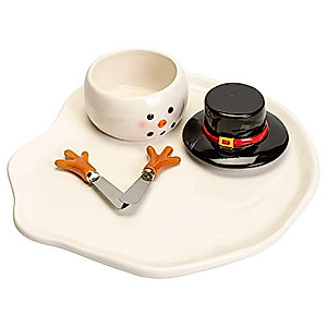 Melted Snowman Glossy White 10 x 9 Ceramic Dolomite Christmas Plate Spreader Set