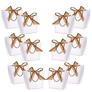 WantGor Gift Bags with Handles 10x7.5x3 inch Christmas Paper Party Favor Bag Bulk with Bow Ribbon for Birthday Wedding/Bridesmaid Celebration Present Classrooms Holiday(White, Medium- 12 Pack)