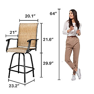 VICTONE Patio Bar Stools Set of 2 All-Weather Outdoor Patio Furniture Set Counter Height Tall Patio Swivel Chairs for Bistro, Lawn, Garden, Backyard