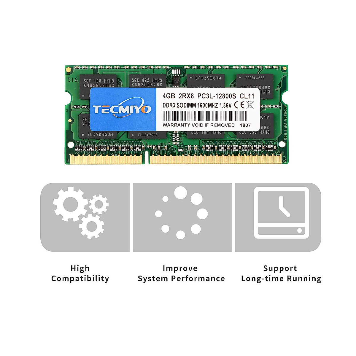 TECMIYO 8GB Kit (2 x 4GB) DDR3L-1600 SODIMM,DDR3 PC3-12800S/PC3L 1600MHz 12800 Ram 8 GB Non ECC Unbuffered 1.35V/1.5V CL11 204 Pin Sodimm Ram 2RX8 Dual Rank for Laptops Notebook Memory Upgrade