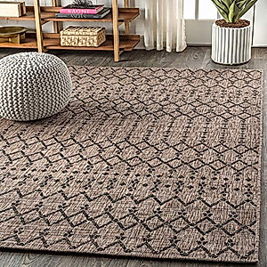 JONATHAN Y SMB108D-8 Ourika Moroccan Geometric Textured Weave Indoor Outdoor Area r.u.g, Bohemian, Rustic, Scandinavian Easy, Bedroom,Kitchen,Backyard,Patio,Non Shedding, Natural/Black, 8 X 10