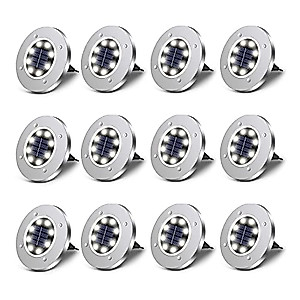 12Pcs Solar Ground Lights Outdoor Waterproof Solar Outdoor Lights,8LED Underground Light Solar Outdoor Lights Landscape Solar Garden Lights In-Ground Lights for Pathway,Yard,Lawn,Driveway White