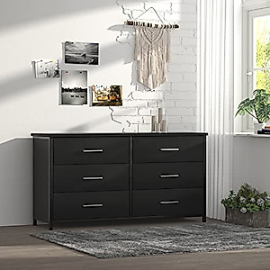 IKENO 6 Drawer Double Dresser, Industrial Wood Dresser for Bedroom, Sturdy Steel Frame…