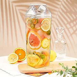 ZORRITA 2 Pack 17oz Milk Carton Water Bottles Clear Plastic Square Water Bottles with Straw, Brush and 50pcs Stickers Reusable for Juice, Ice Water