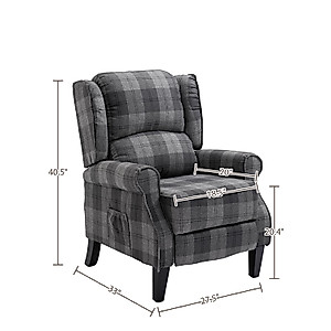 Pushback Recliner Chair,Upholstered Wingback Traditional Push Back Recliner Single Sofa,Mid Century Modern Lounge Armchair for Living Room,Home Theater Accent Chairs Recliners Couches (Grey Check)