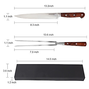 FOXDISK 2 Piece Carving Knife and Fork Set, Carving Set for Barbecue, Cutting Meat and Turkey, Stainless Steel Camping Cooking BBQ Cutter Carving Fork with Gift Box - Wooden Handle