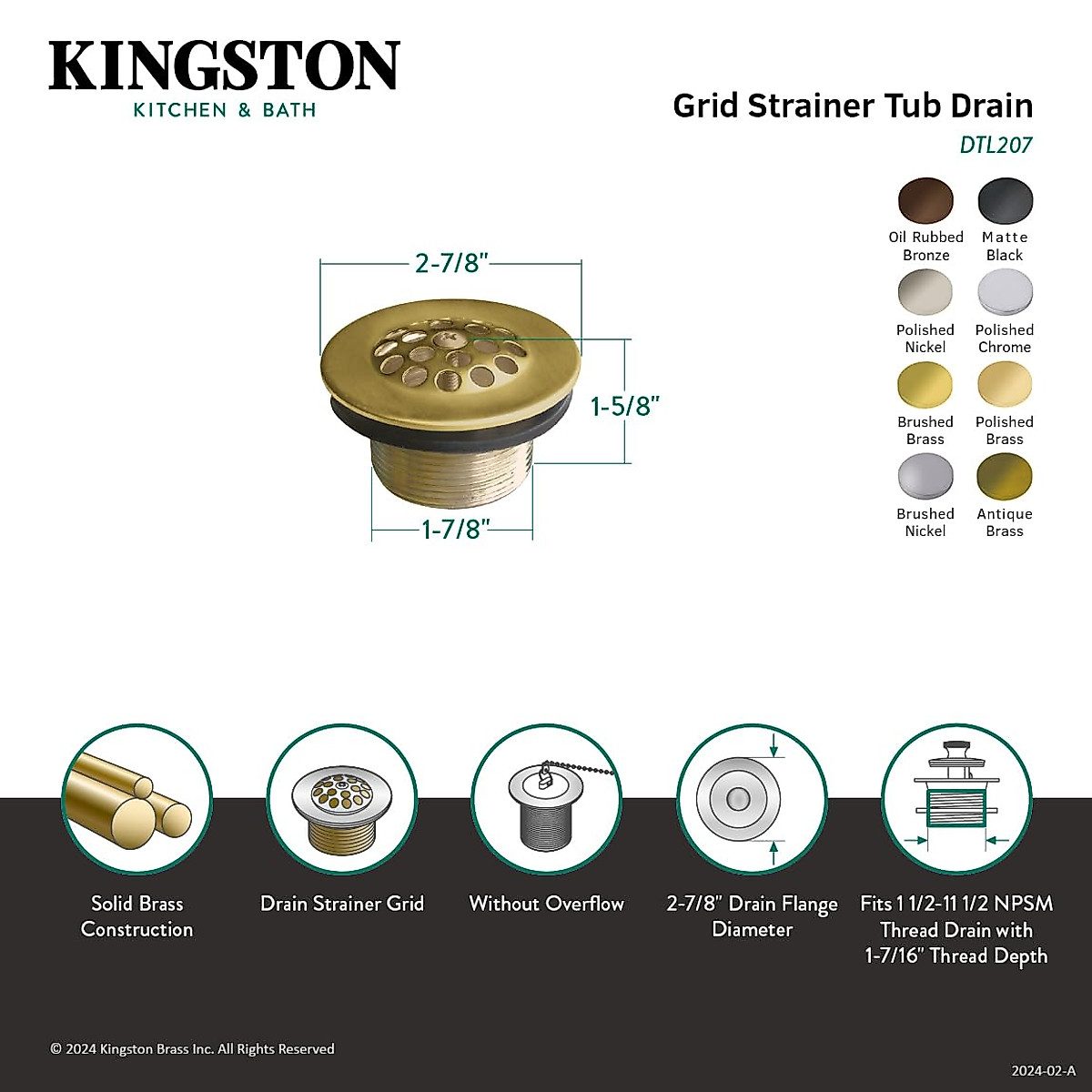 Kingston Brass DTL203 Tub Drain Strainer and Grid, Antique Brass
