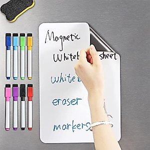 Magnetic Dry Erase Whiteboard for Fridge,Easy to Write and Clean Refrigerator Magnets for Whiteboard Flexible with Magnetic Markers and Eraser