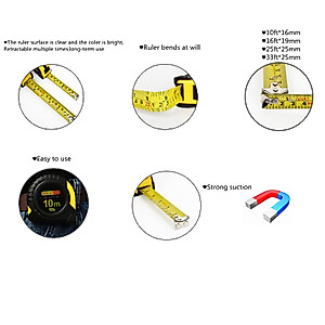 Tape Measure Retractable Metric and Imperial 10ft 16ft 25ft 33ft Measuring Tape with Magnetic Hook Impact Resistant Rubberized Case(25ft)