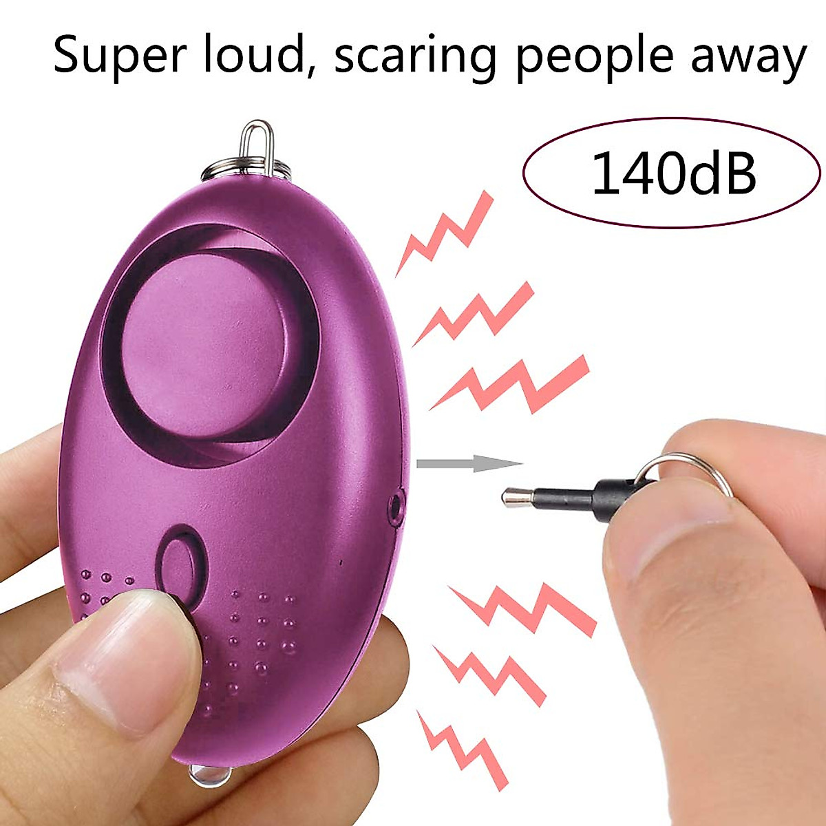 140 DB Personal Safety Alarm Self Defense Keychain Purple with LED Light, Security Alarm Personal Alarms for Women ,Kids,Man,Night Workers, Elderly SOS Alarm Emergency AOLANS