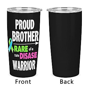 Proud Brother of A Rare Disease Warrior Awareness 20 OZ Stainless Steel Tumbler Travel Car Coffee Mug with Straw Lid Cleaning Brush Coffee Tumbler Mug for Women Men