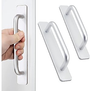 Self-Stick Instant Cabinet Drawer Handles Door Adhesive Handles,2pcs Aluminum Kitchen Cabinet Drawer Pull Handle with Adhesive Sticker,Perfect for Any Furniture Handle DIY (Silver, Small (5.83"))