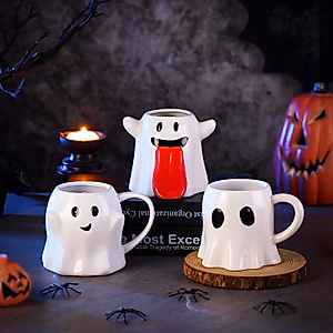 Didaey 4 Pcs 14 oz Halloween Ceramic Ghost Mug Spooky Halloween Mug Novelty Halloween Coffee Mug for Halloween Decor Gifts Coffee Lover, 3 Styles