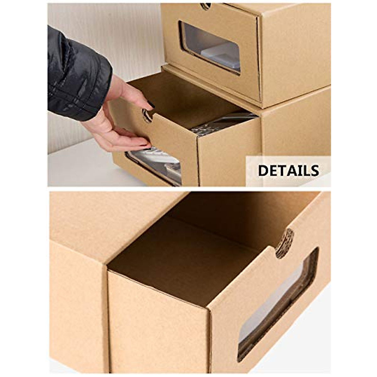 Shozafia Cardboard Shoe Boxes, Stackable Clear Shoe Box for Storage with Lids, Pack of 6 (Sneaker Size)