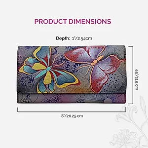Anna by Anuschka Women's Hand Painted Genuine Leather Multi Pocket Wallet - Butterfly Paradise