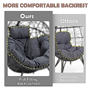 YIGUO Patio Wicker Egg Chair with Table, Egg Basket Lounger with Cushion and Stand, PE Rattan Cuddle Chair for Patio, Backyard, Balcony, Poolside, Living Room,Indoor & Outdoor Dark Gray