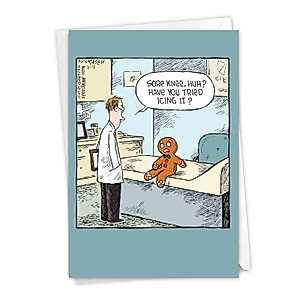 NobleWorks Sore Gingerbread Man - Get Well Greeting Card with Envelope (4.63 x 6.75 Inch) - C2609GWG