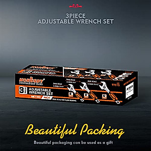 HORUSDY 3-piece Adjustable Wrench Set, 6-Inch 8-Inch & 10-Inch, Metric & SAE Scales, Extra-Wide Jaw Crescent Wrenches Set