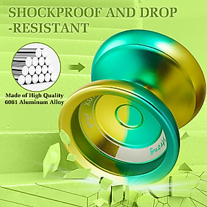 YOYOSTUDIO Responsive Yoyo Professional Yoyo for Kids 8-12 Fingerspin Yo Yo for Adults Kids Pro Trick Yoyos with Unresponsive Yoyos Bearings Kit, 10 Yo-Yo Strings, Case and Gloves (Yellow & Green)