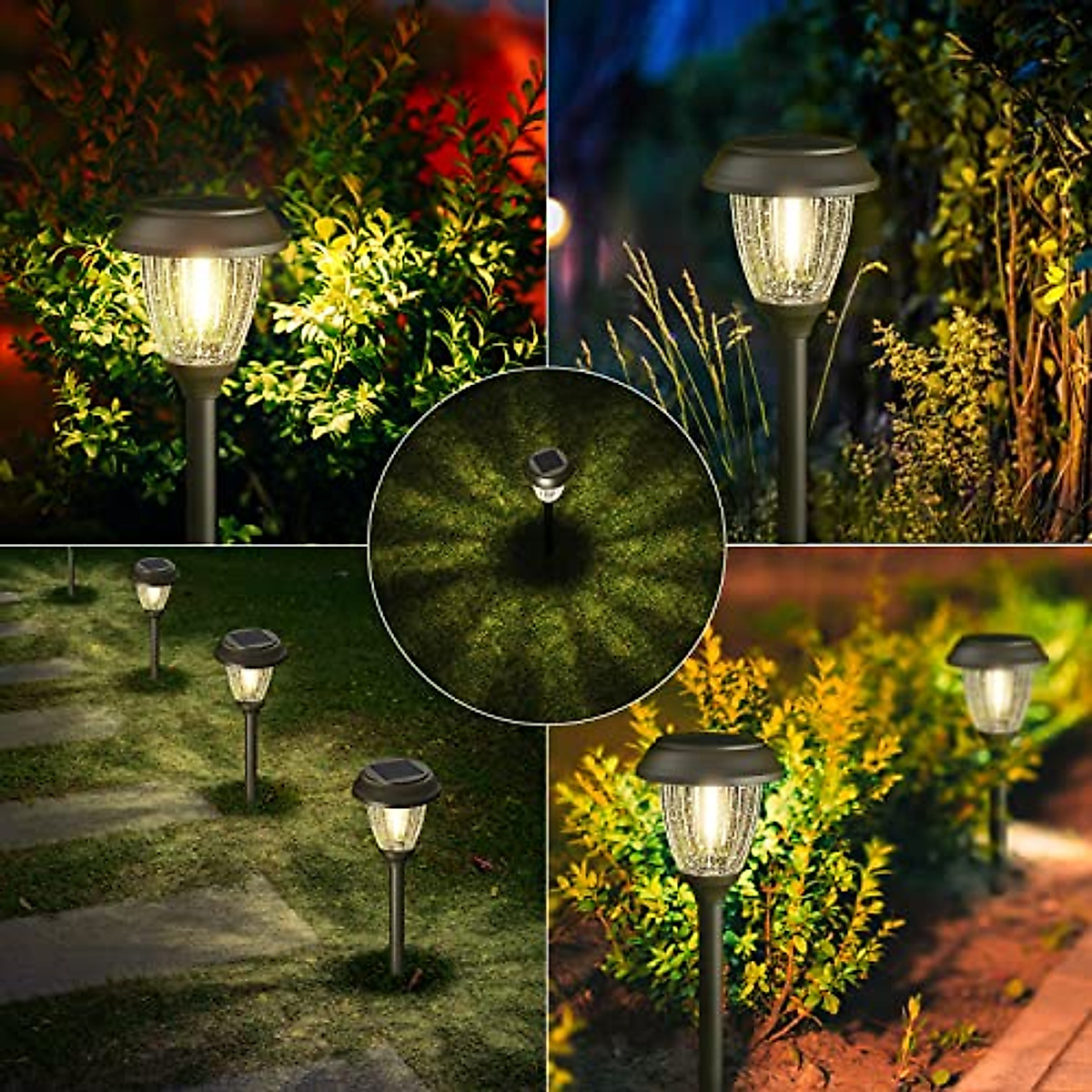 XMCOSY+ Solar Pathway Lights Outdoor Waterproof - 6 Pack Solar Garden Lights, Auto On/Off 10/25 Lumen Solar LED Outdoor Lights Warm White, Bubble Glass Solar Lights for Yard Path Lawn Walkway Driveway