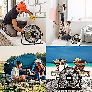 Smartele 16“ Rechargeable Floor Fan,Up to 30 Hours Outdoor Fan,15000mAh Battery Powered Fan for Garage Industrial Camping Car Travel Hurricane 16Inch