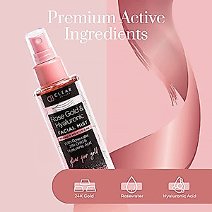 Clear Beauty Rose Gold & Hyaluronic Acid Face Mist - Dermatologist Tested, Moisturizes, Calms Redness & Tones Skin, Balancing Facial Spray, Cruelty-Free, Vegan, 95% Natural, Non - GMO, All Skin Types
