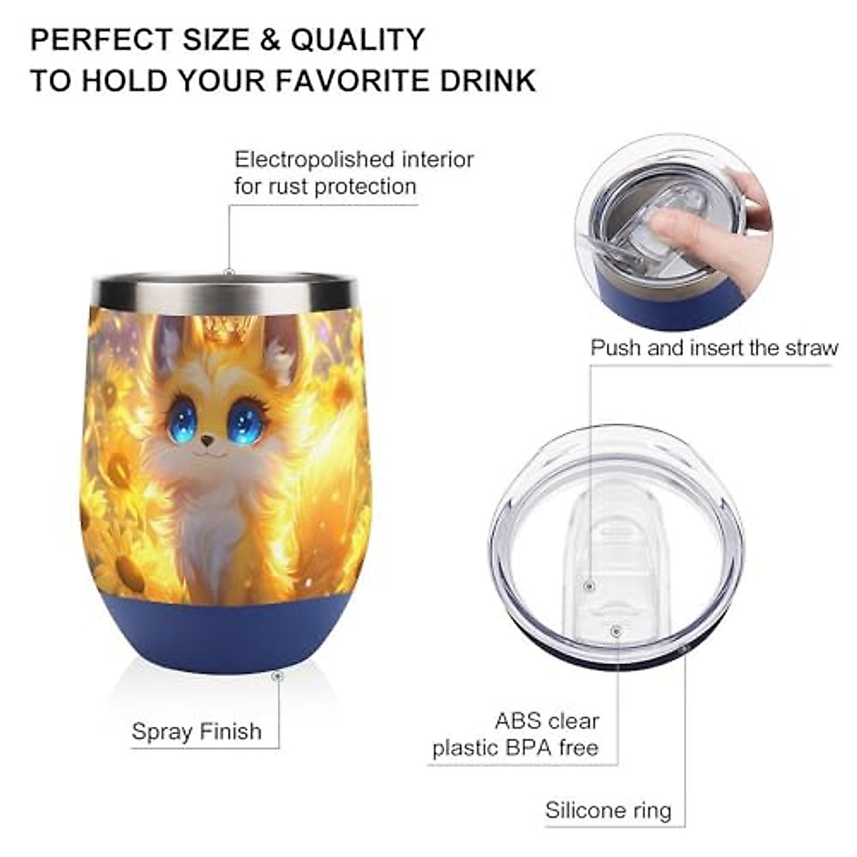 Foxes Insulated Tumbler with Lid Stainless Steel Coffee Mug Cute Wine Tea Water Cup Blue-style