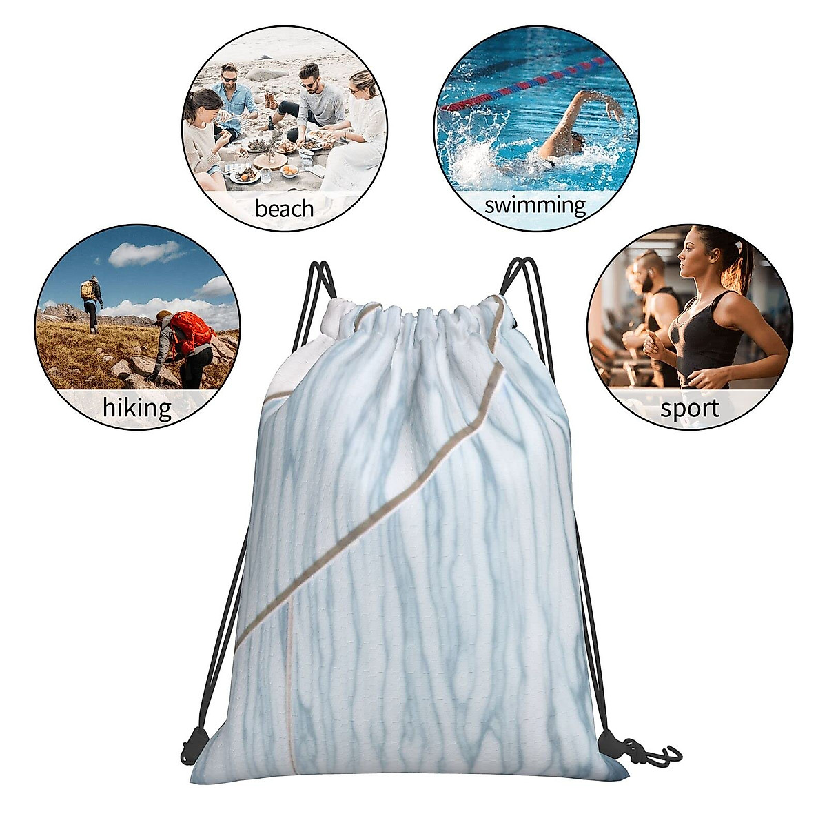 Marble Wall Drawstring Backpack For Men And Women'S Sports And Fitness Bag, Large Size, Zippered Pocket, Lightweight, Foldable And Portable For Travel