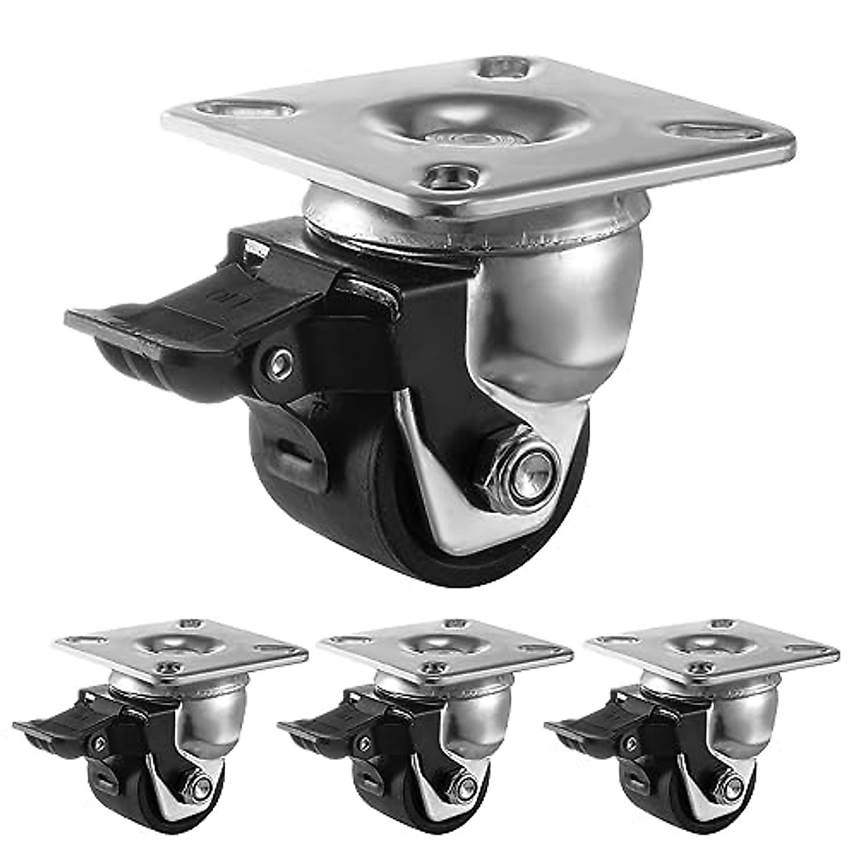 2 Inch Casters Wheels, Heavy Duty Casters Set of 4, Low Gravity Center Industrial Grade Casters with Brake 2200 LBS, No Noise Locking Plate Swivel Casters, Durable Nylon Wheels for Machine, Equipment