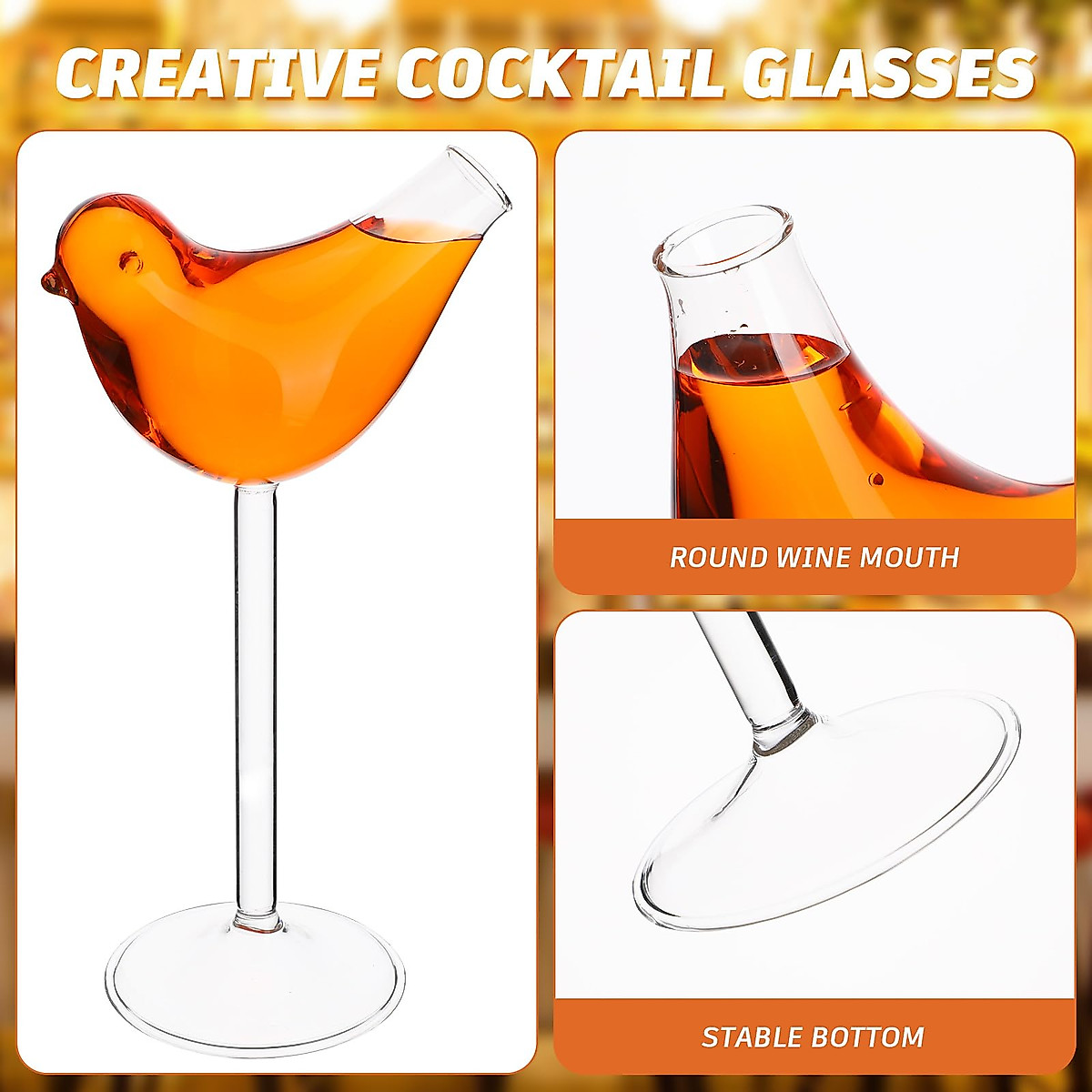 Bird Glasses Cocktail Glasses：Cabilock 2pcs Bird Design Cocktail Glass Crystal Wine Glass Wine Goblet Beverage Glass Cup Whiskey Decanter for Wedding Birthday Bouquet Bar Party Supply (Transparent)