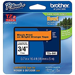 Genuine Brother 3/4" (18mm) Black on Bright Orange TZe P-Touch Tape for Brother PT-E300, PTE300 Label Maker