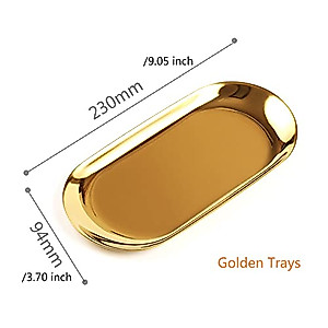 GDFYMI Decorative Tray, Perfume Tray, Jewelry Tray, Bathroom Tray, Gold Tray, Candle Tray, Stainless Steel Small Tray Jewelry Dish, Serving Tray Decro, Oval (9",2)